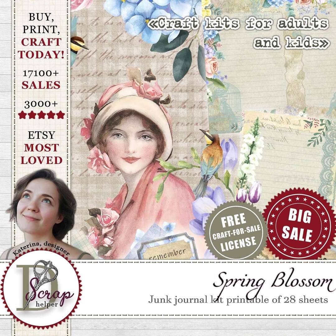 Spring Garden Junk Journal Kit for Shabby Chic Floral Ephemera and ...