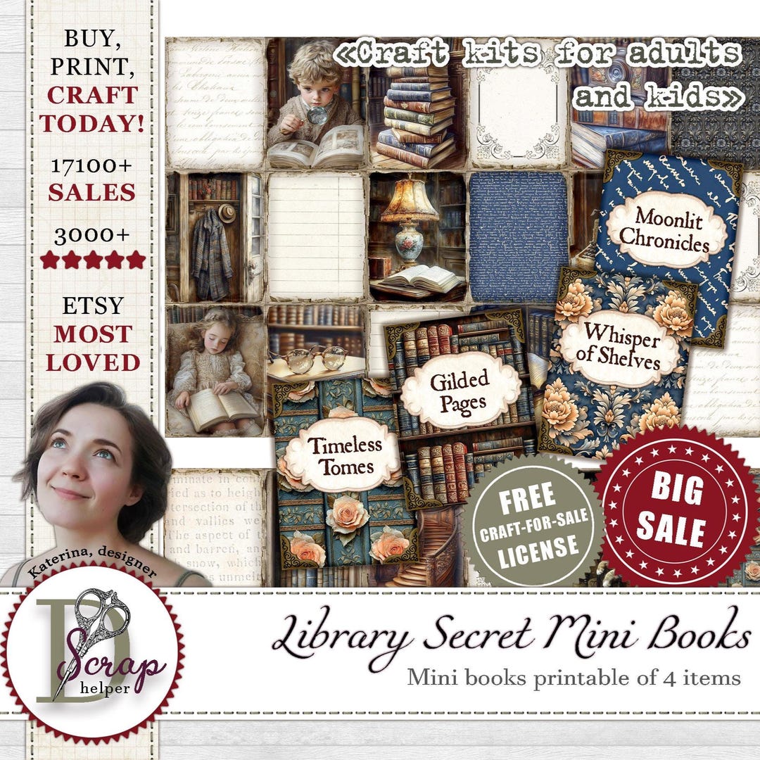 Antique Mini Books Digital Set Printable Dollhouse Library Book Vintage ...