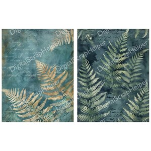 Fern Paper Printable of 12 Sheets Forest Background Fern Leaf Nature ...