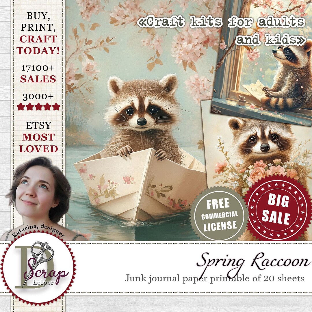Funny Easter Raccoon Paper for Spring Nursery Art and Junk Journals ...