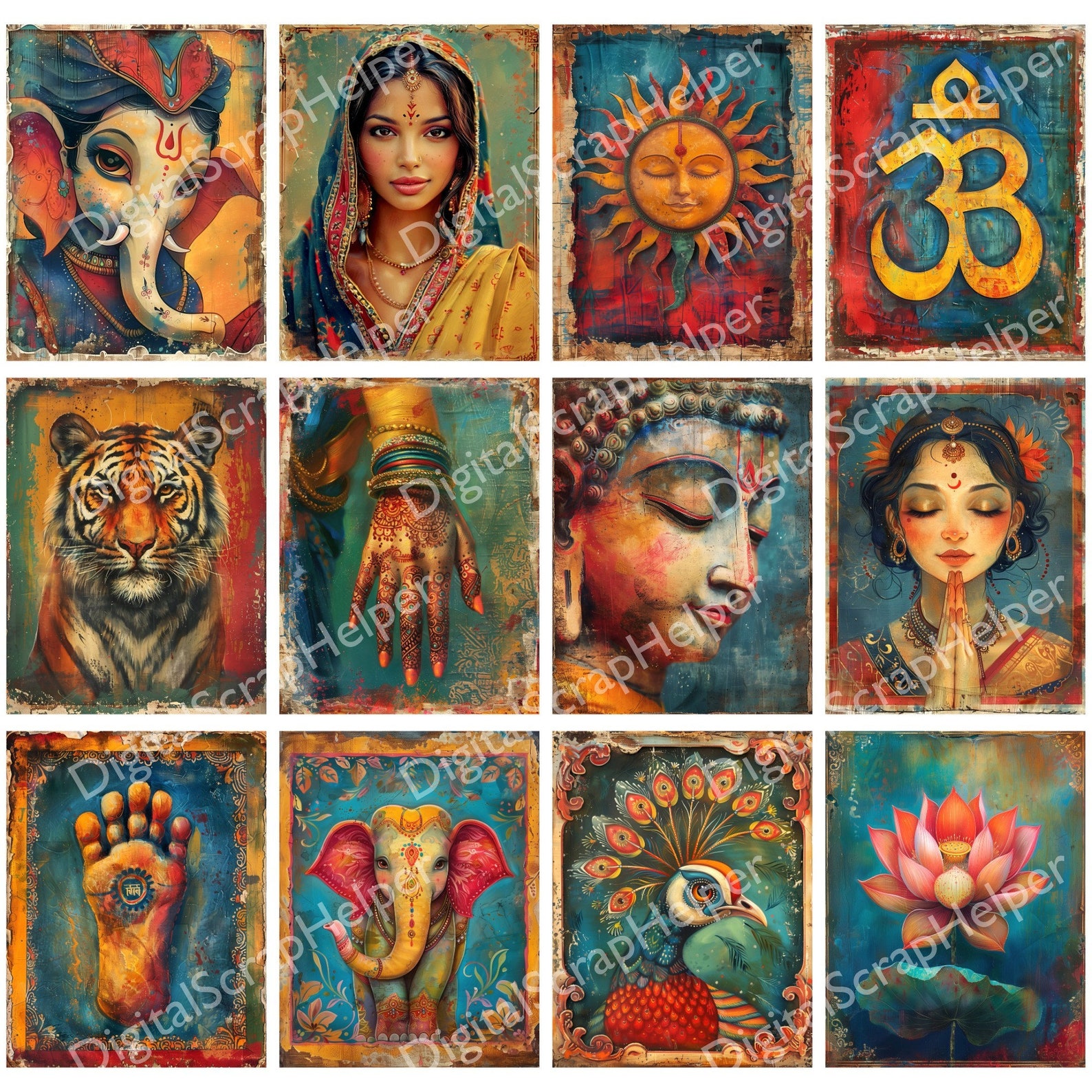 Vintage India Collage Paper Printable 12 Sheets Masterboard Scrappy ...