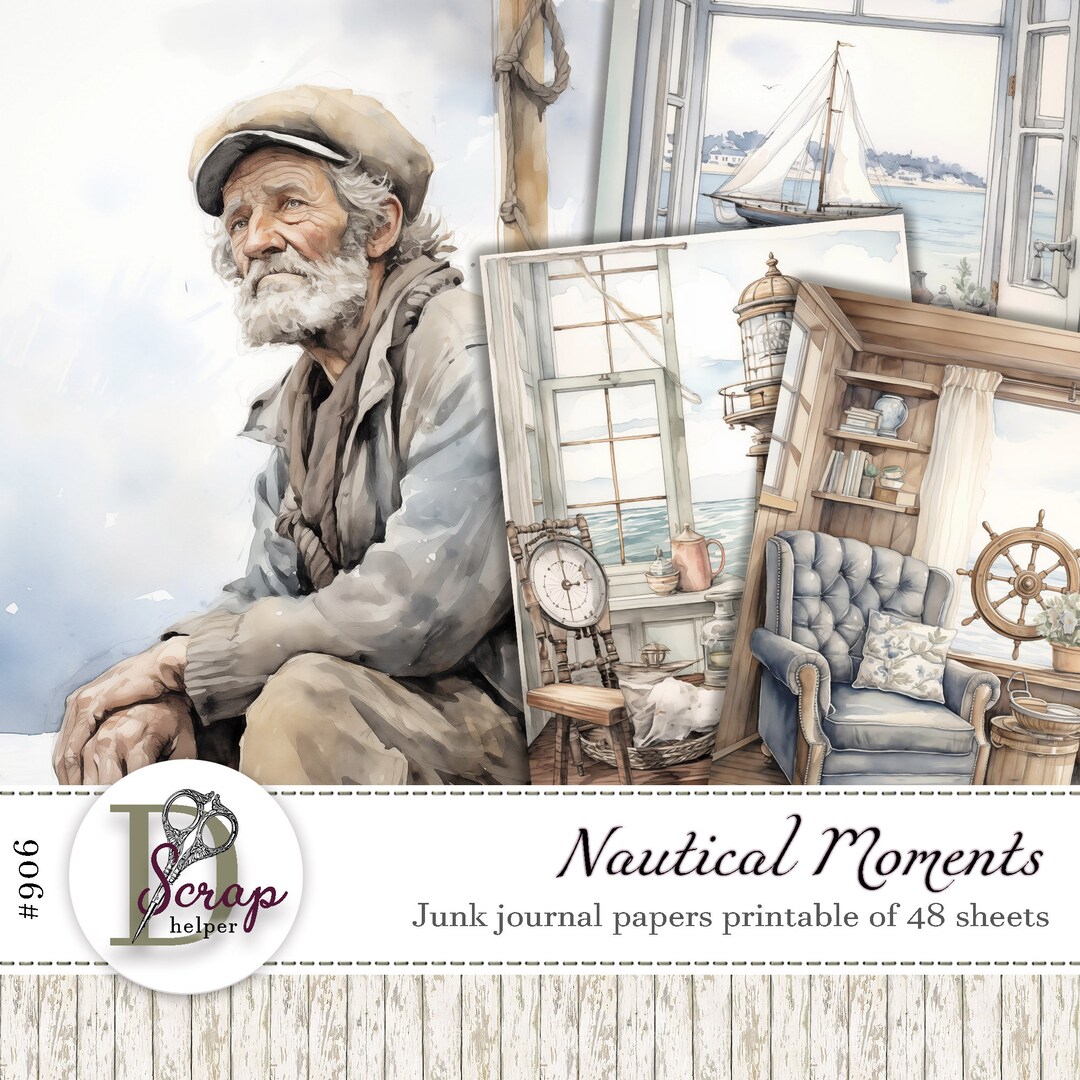 Nautical Moments Junk Journal Paper Pack of 48 Sheets Beach Seagull ...