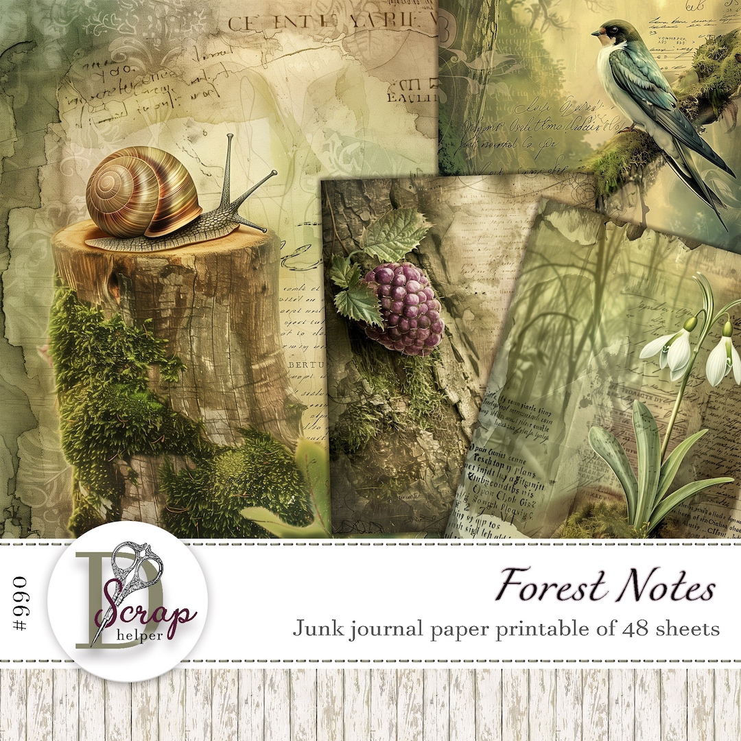 Forest Junk Journal Paper Printable 48 Sheets Woodland Collage Nature ...