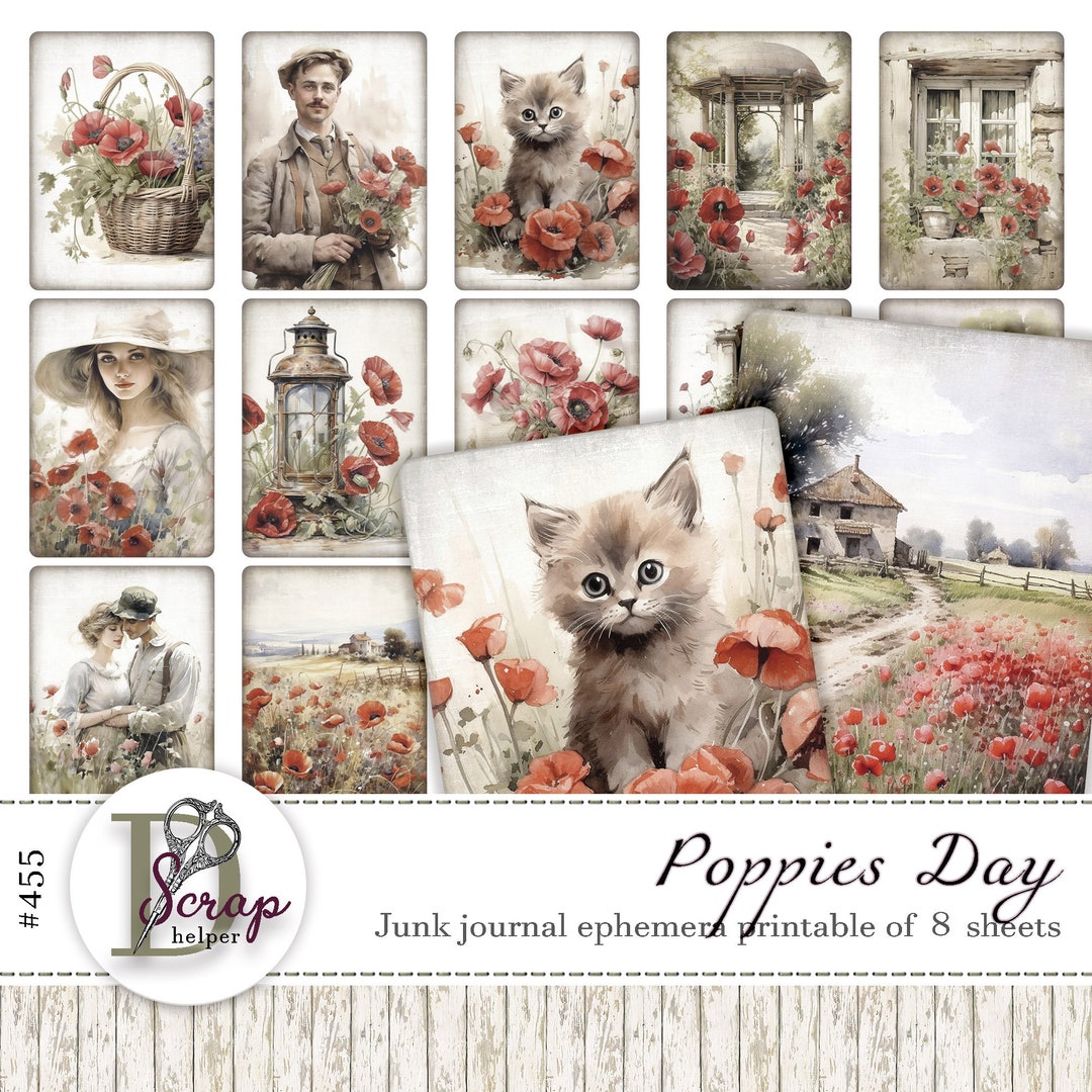 Vintage Poppy Cards Red Poppies Ephemera 8 Sheets Poppy Flower Poppy ...