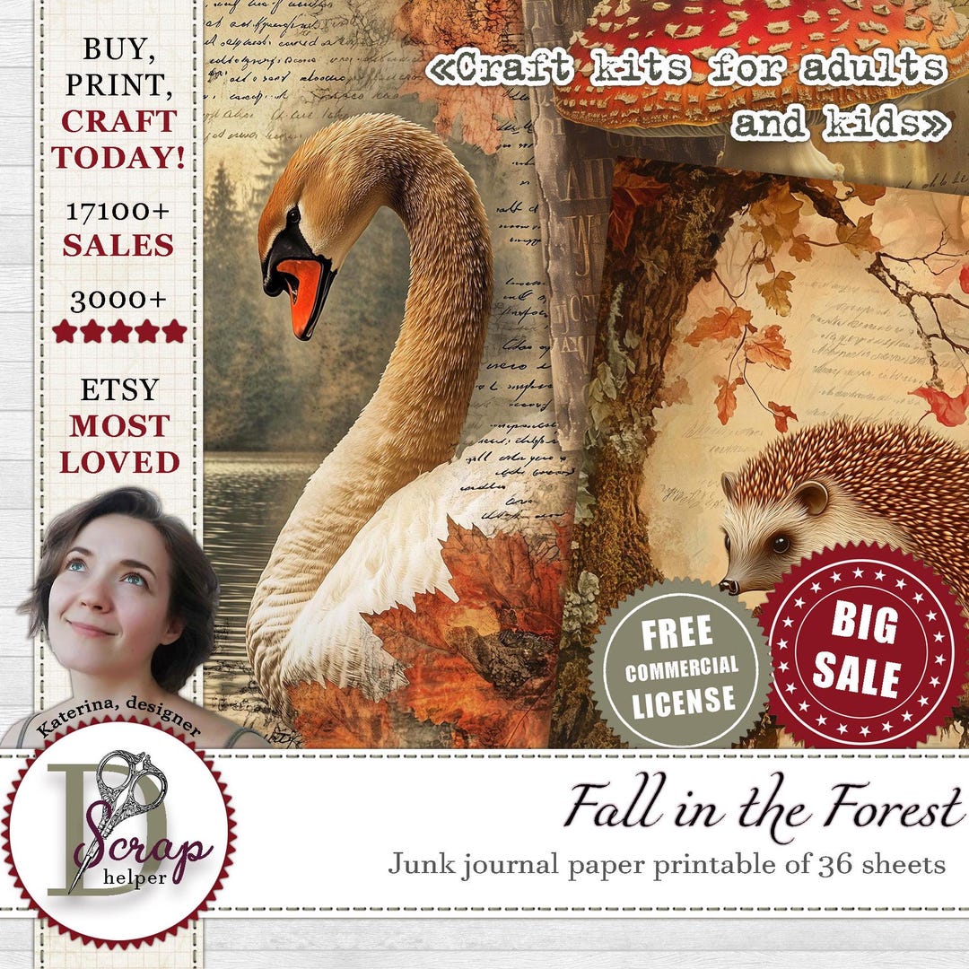 Fall Forest Paper for Autumn Animals Collages and Nature Scrappy ...