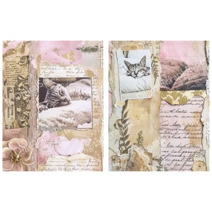 Shabby Pink Cat Collage Paper Printable 12 Sheets Sleeping Cat Art Lazy ...