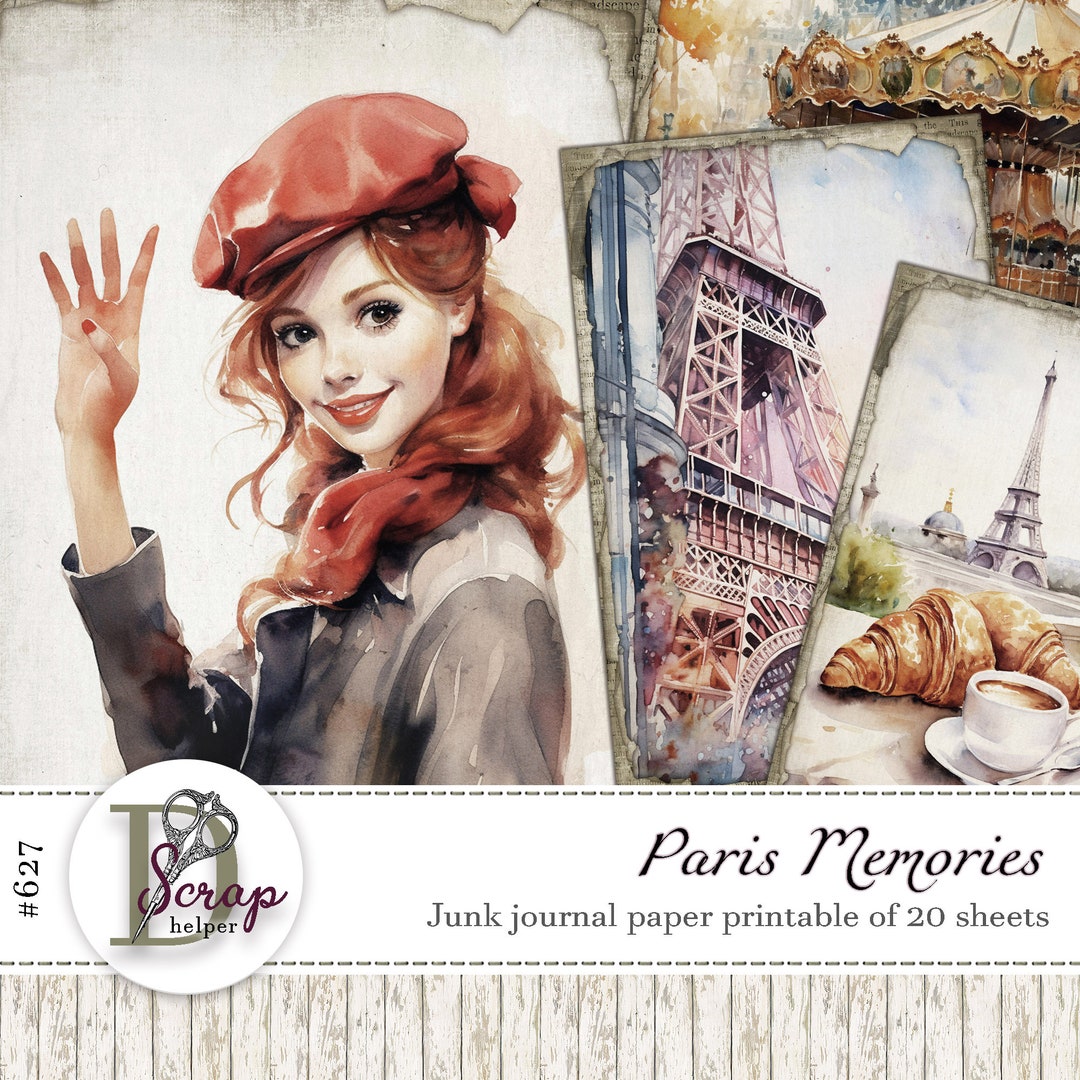 Paris Junk Journal Papers Printable 20 Sheets Shabby Chic Romance Love ...