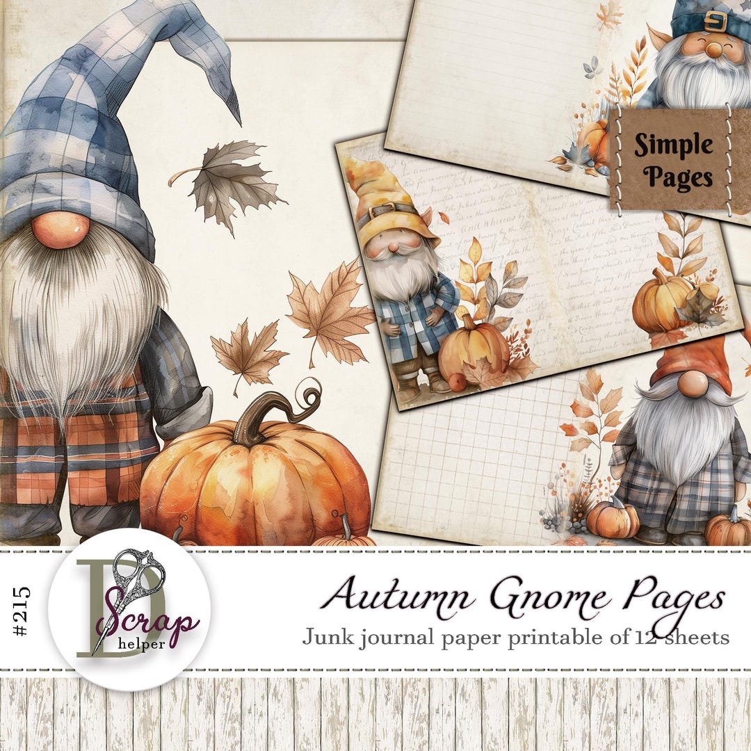 Autumn Gnome Junk Journal Double Pages for Writing and Fall Planner ...
