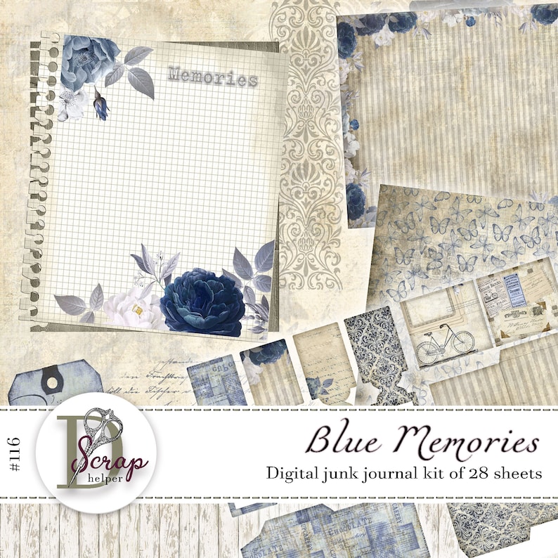 Vintage Blue Junk Journal Kit Printable of 28 Sheets Blue - Etsy