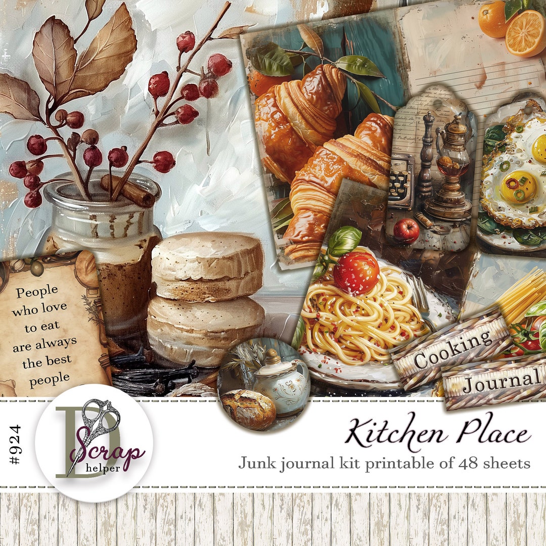 Kitchen Junk Journal Kit Printable of 48 Sheets Retro Cooking Recipe ...