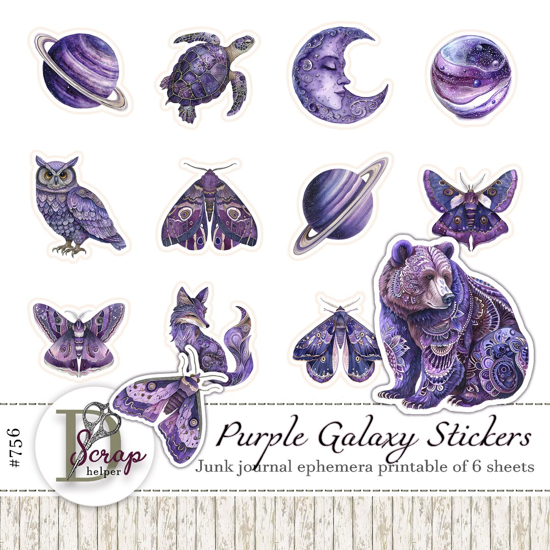 Purple Celestial Stickers Purple Magic Fussy Cut Ephemera Printable 6 ...
