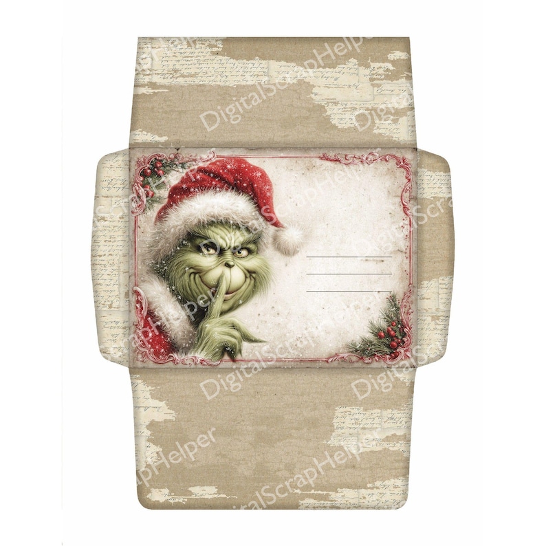 Vintage Grinch A2 Envelope Template Christmas Printable Digital ...