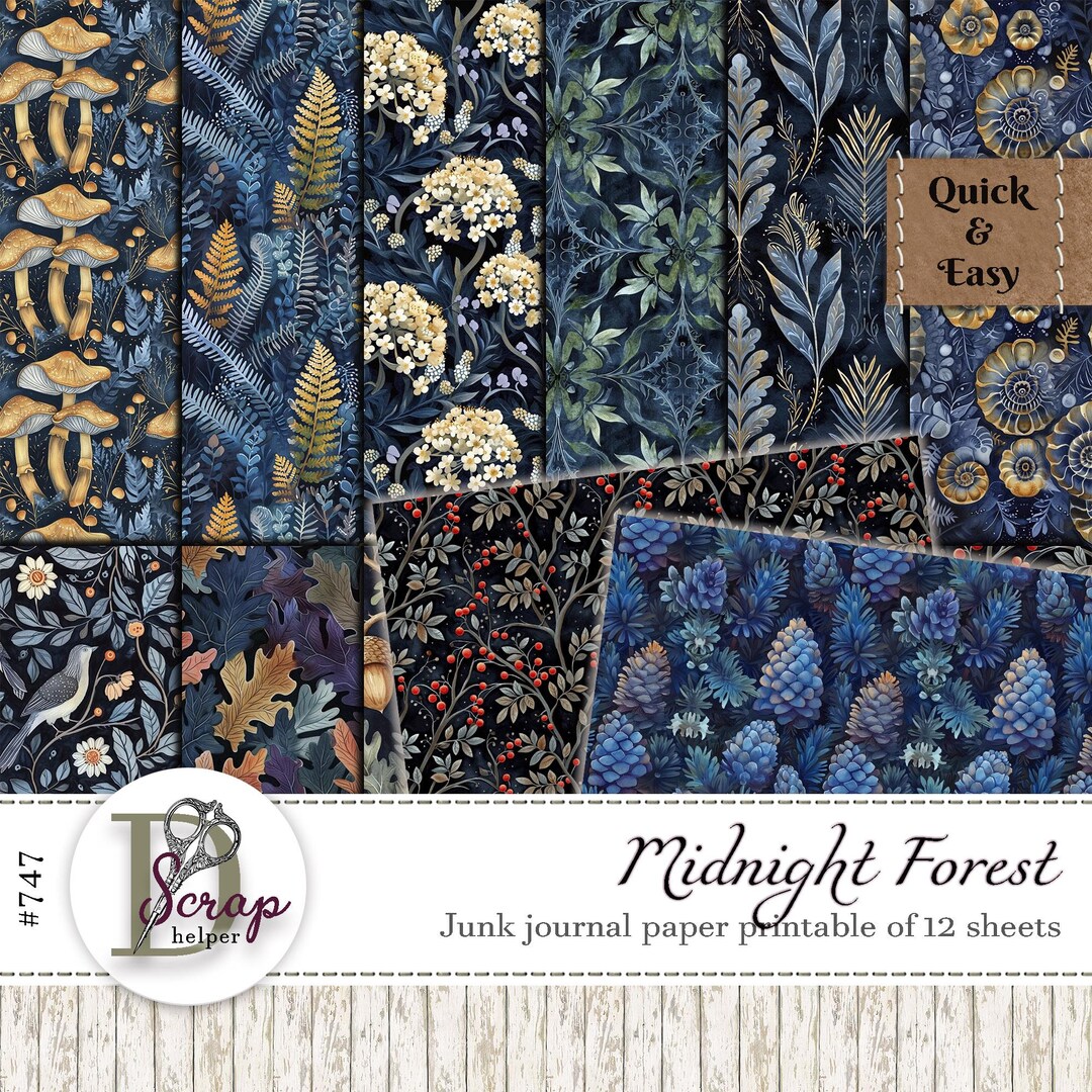Midnight Forest Background Paper for Dark Woodland Junk Journals and ...