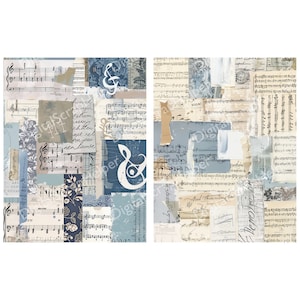 Shabby Blue Music Collage Paper Printable 12 Sheets Notes Music Treble ...