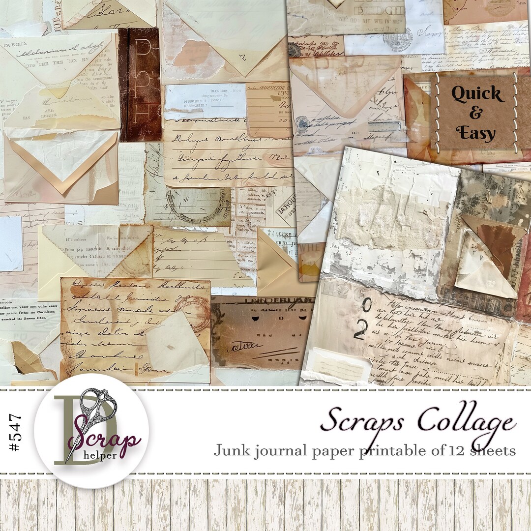 Neutral Shabby Collage Paper Printable of 12 Sheets Masterboard Scrappy ...