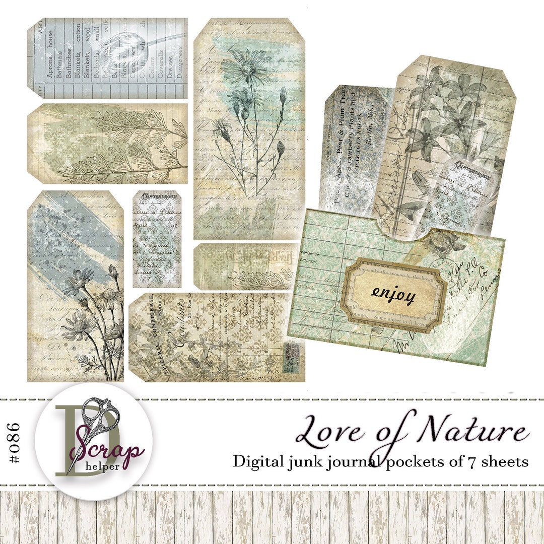 Nature Junk Journal Pockets Printable Pack 7 Sheets Botanical Floral ...