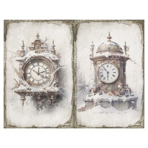 Vintage Christmas Clock Journal Paper Printable 16 Sheets New Year Noel ...