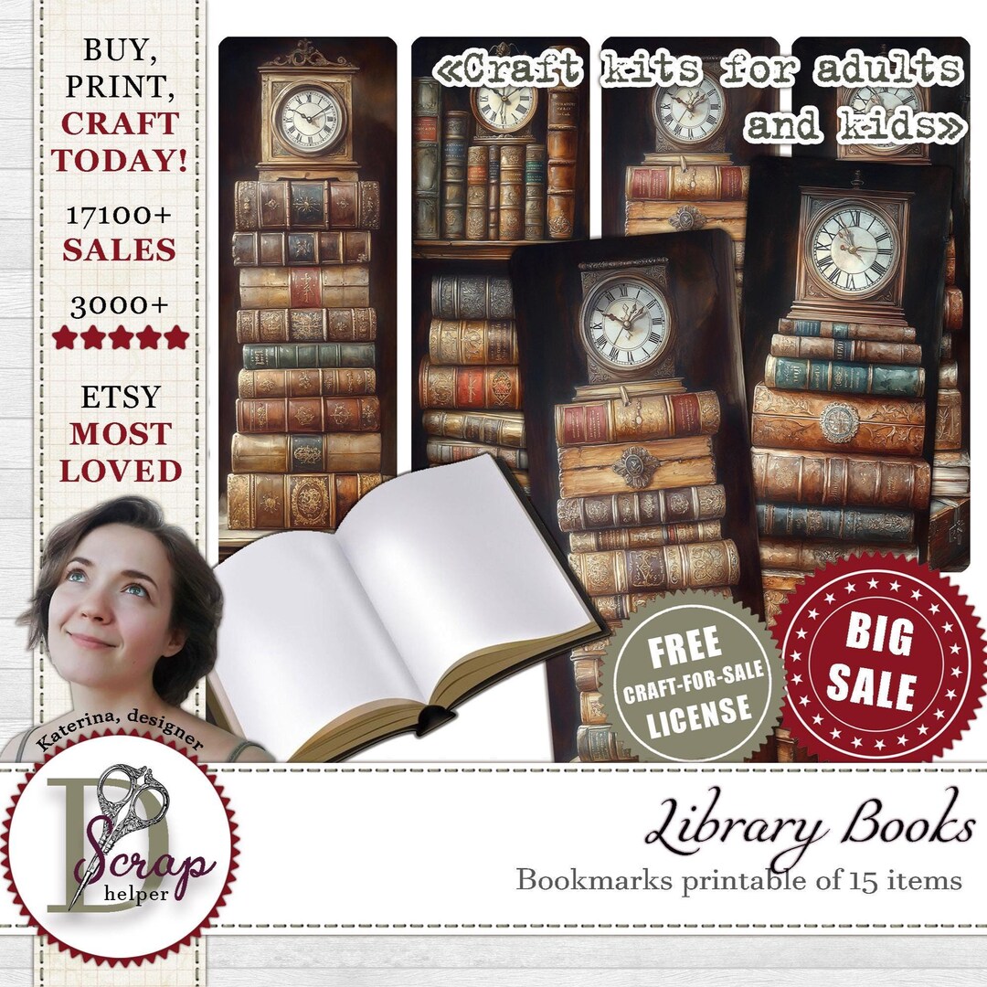 Library Bookmark Set of 15 Items Printable Bookworm Gift Cozy Reading ...