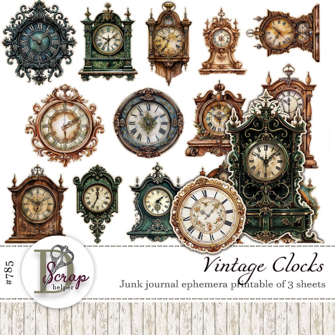 Vintage Clock Journal Ephemera Clock Fussy Cut Printable of 3 Sheets ...