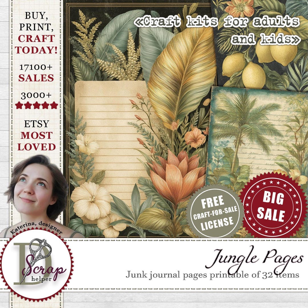 Vintage Tropical Lined Writing Paper for Jungle Journals and Resort ...