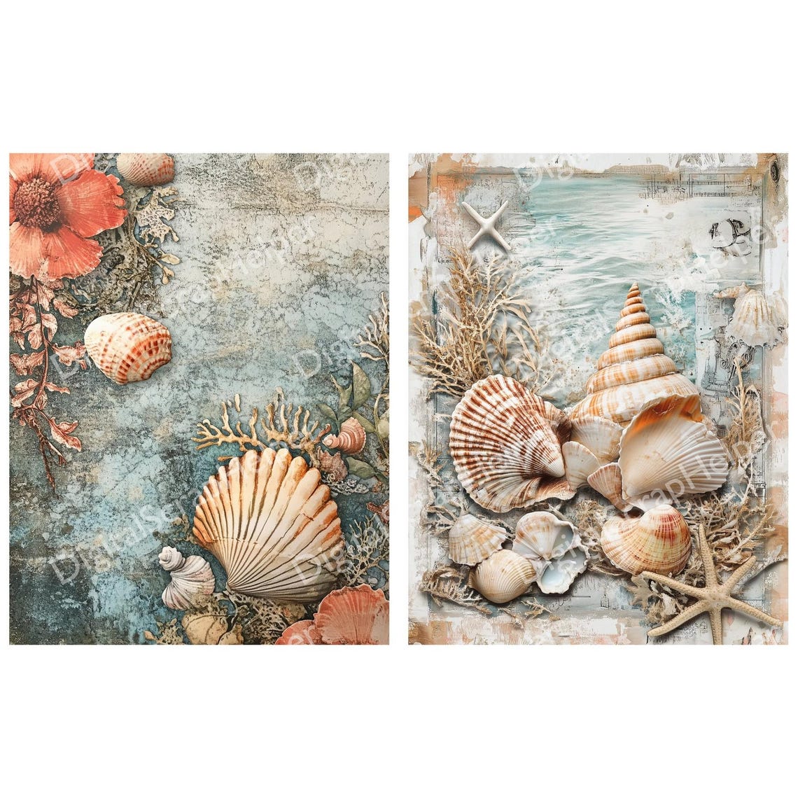 Seashell Collage Sheets for Nautical Distressed Junk Journals and ...