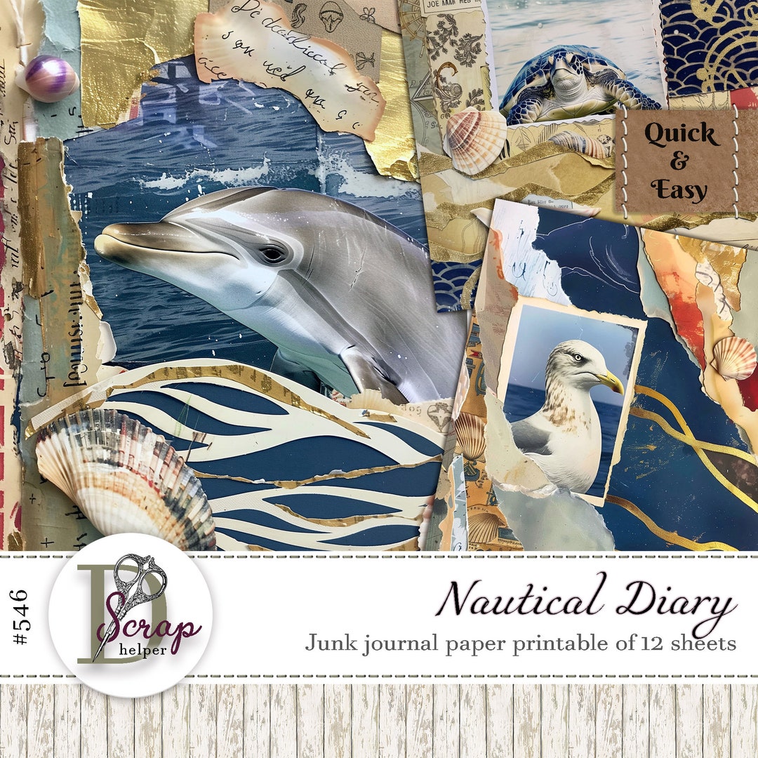 Nautical Collage Paper Printable of 12 Sheets Masterboard Scrappy Ocean ...