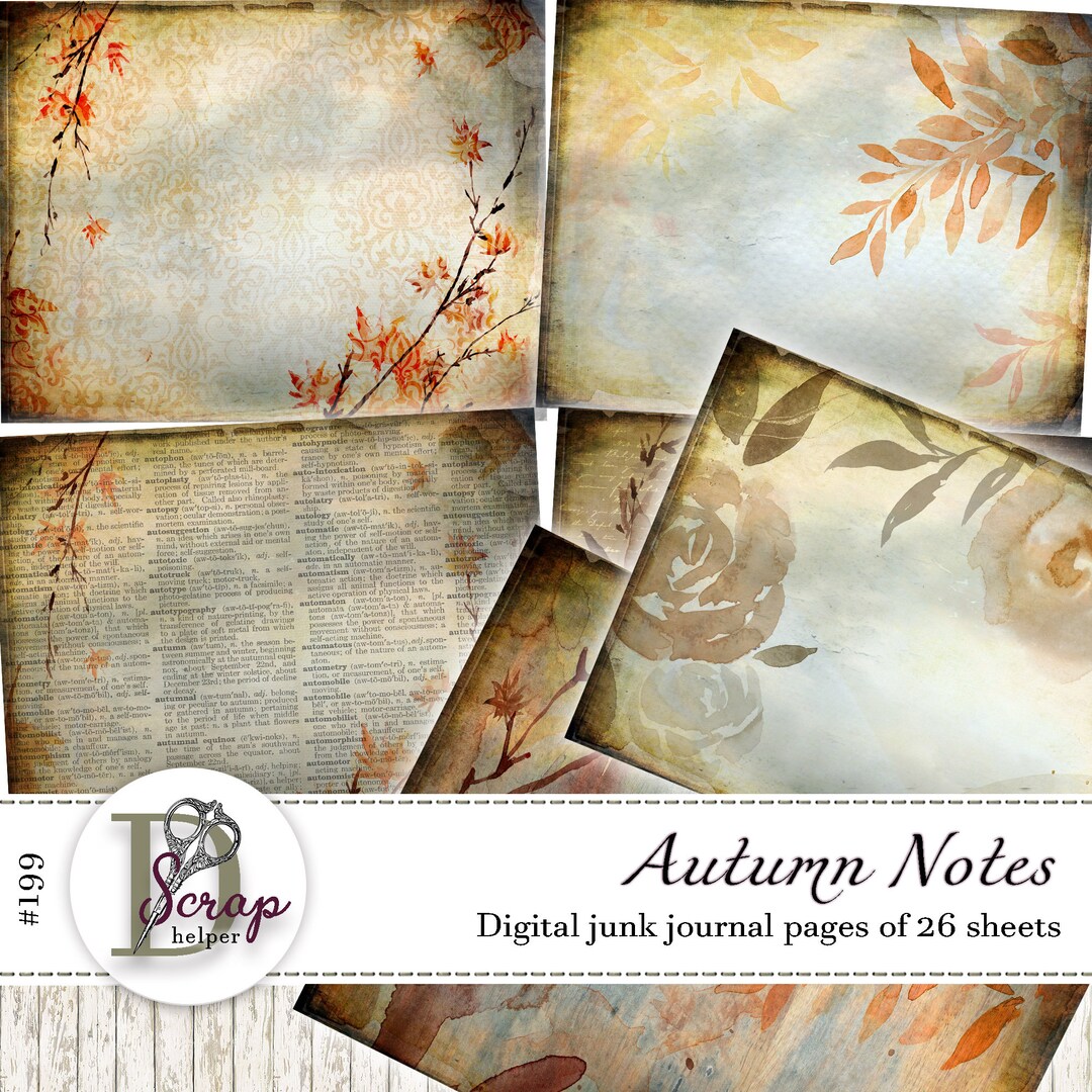 Autumn Junk Journal Pages Printable of 26 Sheets Fall Crafting Harvest ...