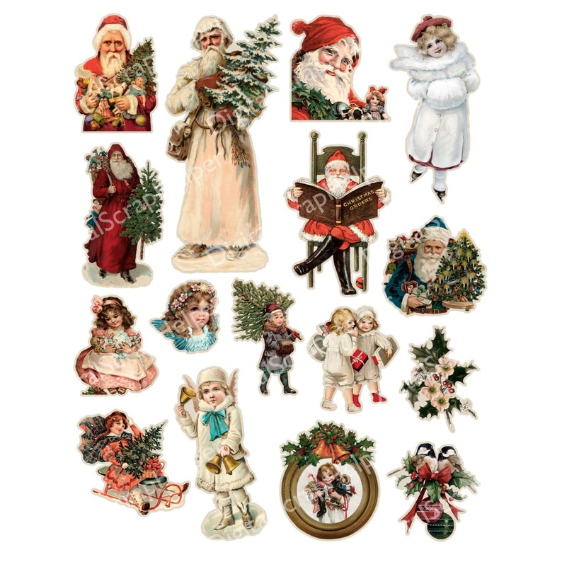 Vintage Christmas Fussy Cuts Ephemera Printable of 6 Sheets Christmas ...