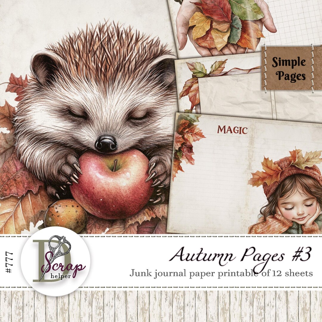 Autumn Junk Journal Pages Printable Set 3 of 12 Sheets Scrappy Autumn ...