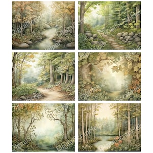 Forest Background Paper Printable 48 Sheets Woodland Collage Nature ...