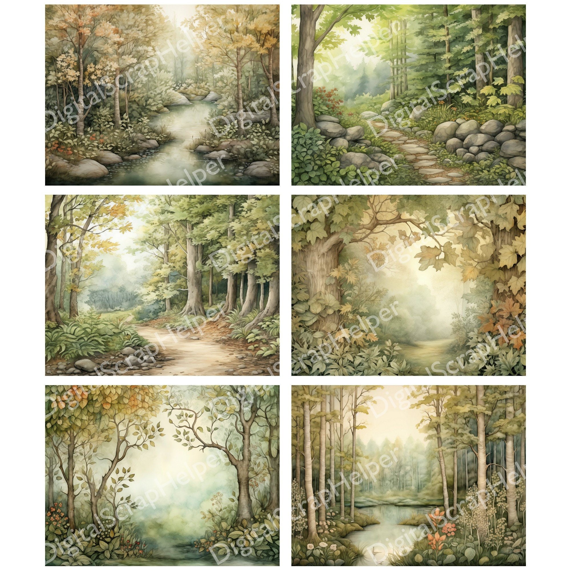 Forest Background Paper for Nature Collages and Woodland Junk Journals ...