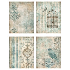 Teal Shabby Chic Junk Journal Paper Printable Pack 24 Sheets ...
