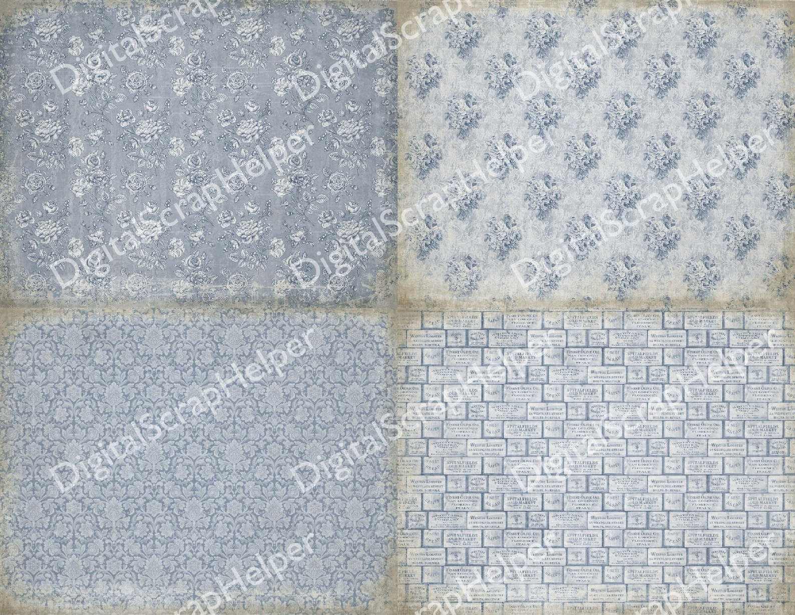 Vintage Blue Junk Journal Paper Pack Printable of 24 Sheets - Etsy