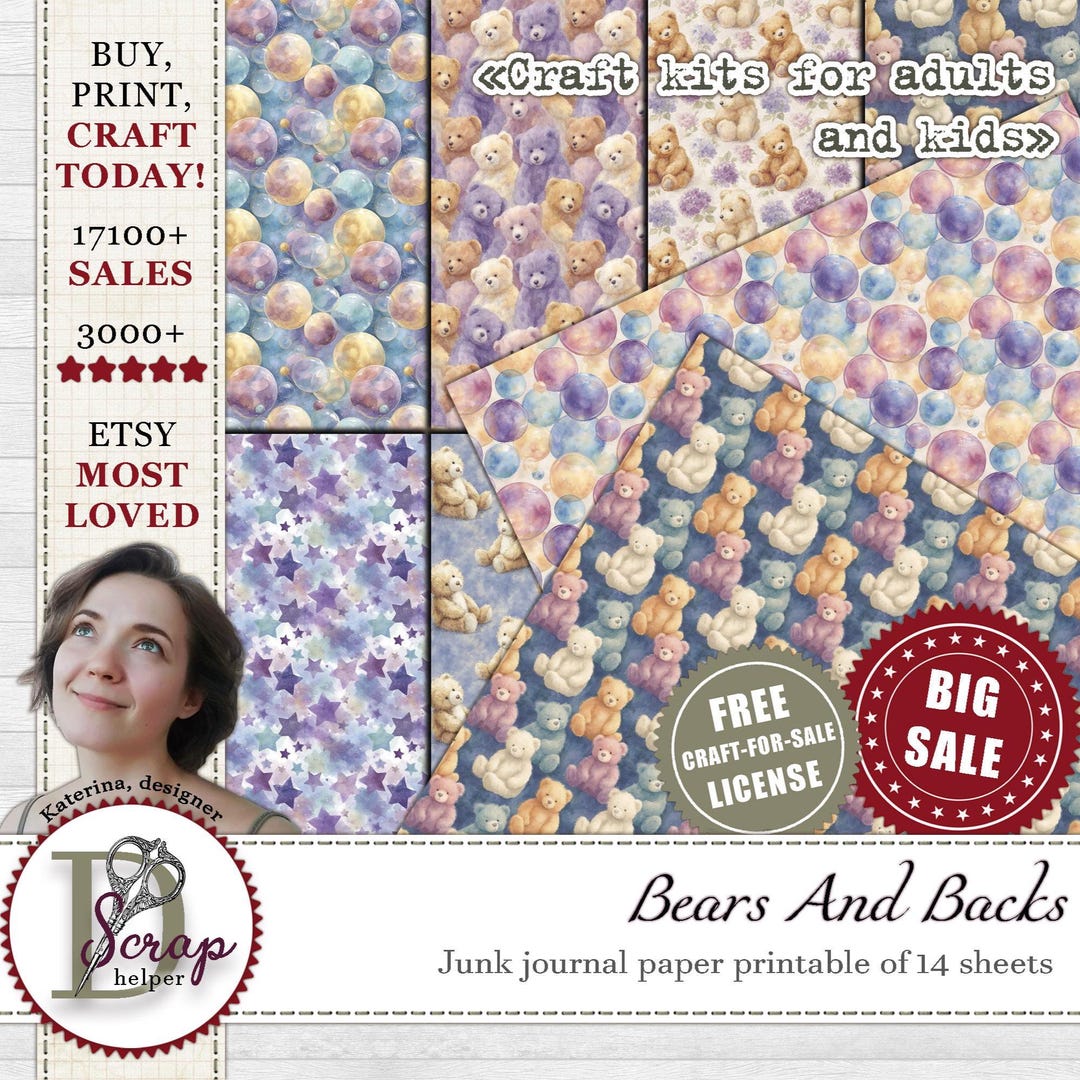 Pastel Teddy Bears Digital Paper Printable of 14 Sheets Watercolor ...