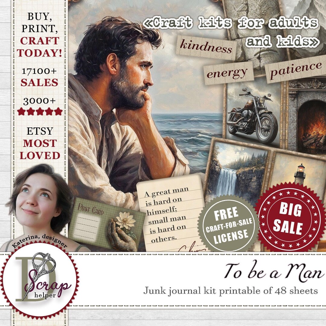 Gentlemen Junk Journal Kit Printable 48 Sheets Masculine Scrapbook ...