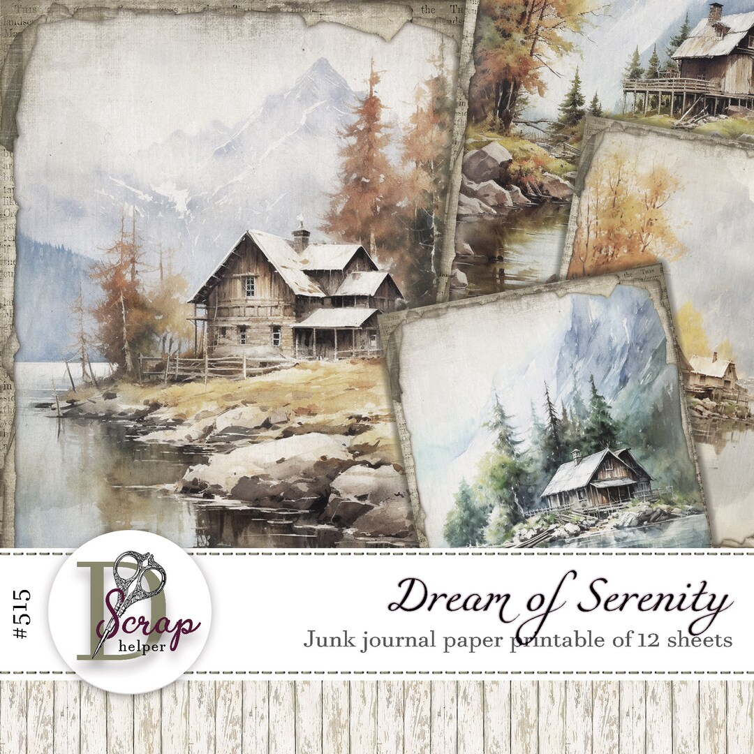 Lake Landscape Journal Paper Printable of 12 Sheets Serenity Retreat ...