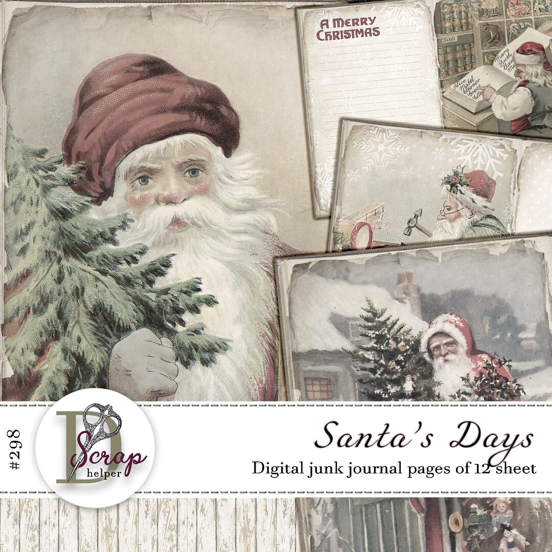 Vintage Santa Christmas Junk Journal Pages Printable 12 Sheets December ...