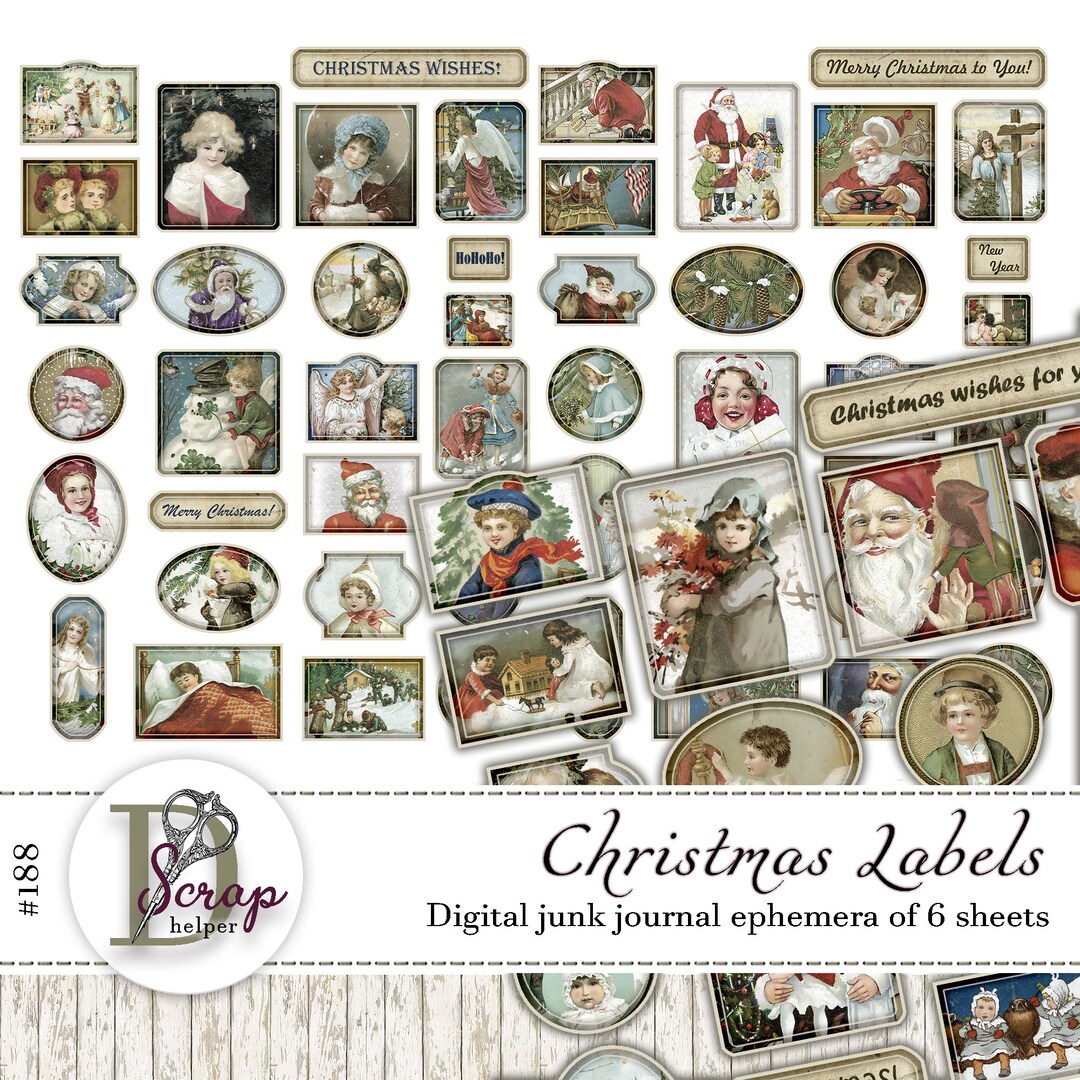 Vintage Christmas Fussy Cuts Ephemera Printable of 6 Sheets Christmas ...