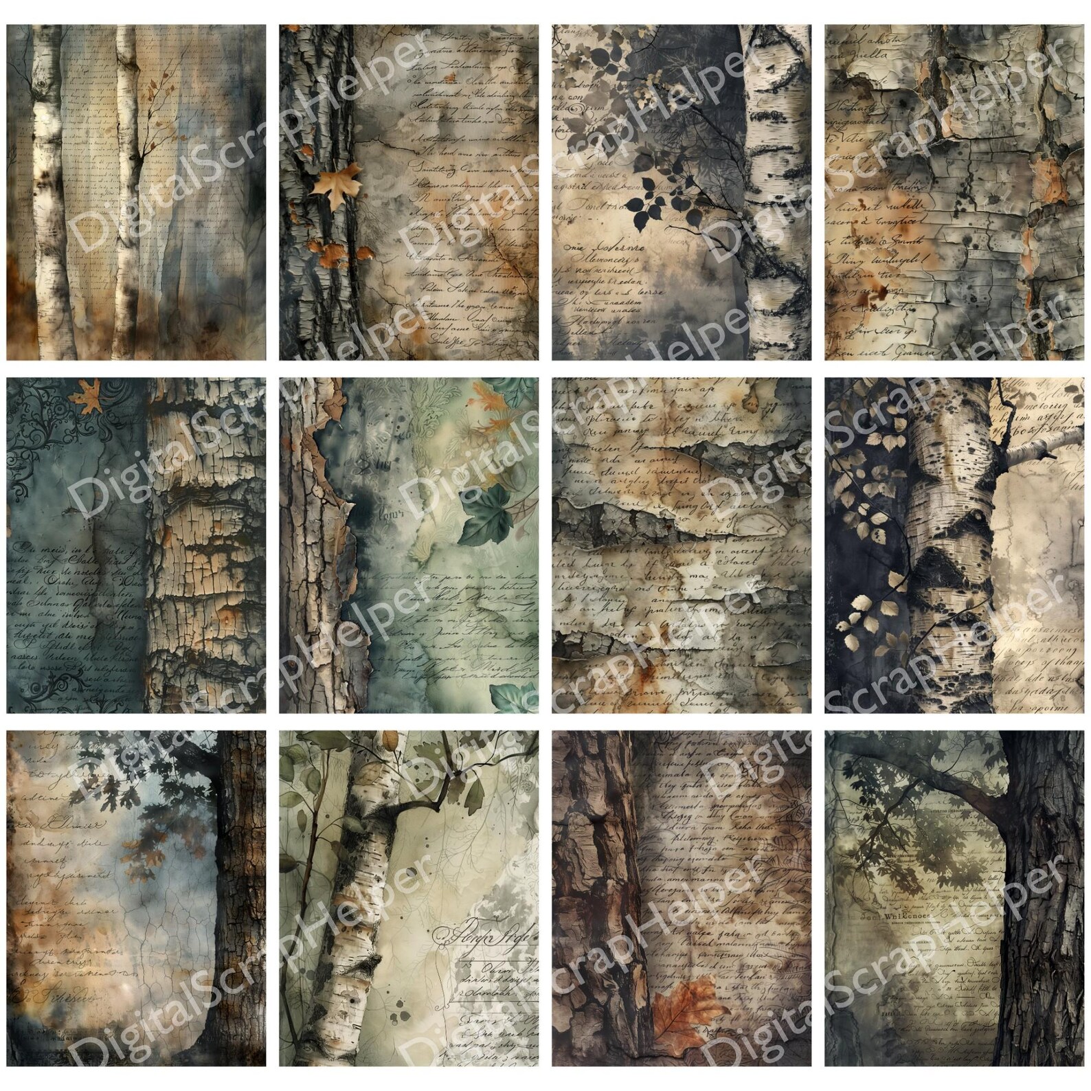 Tree Bark Paper Pack for Forest Junk Journals and Nature Collages ...