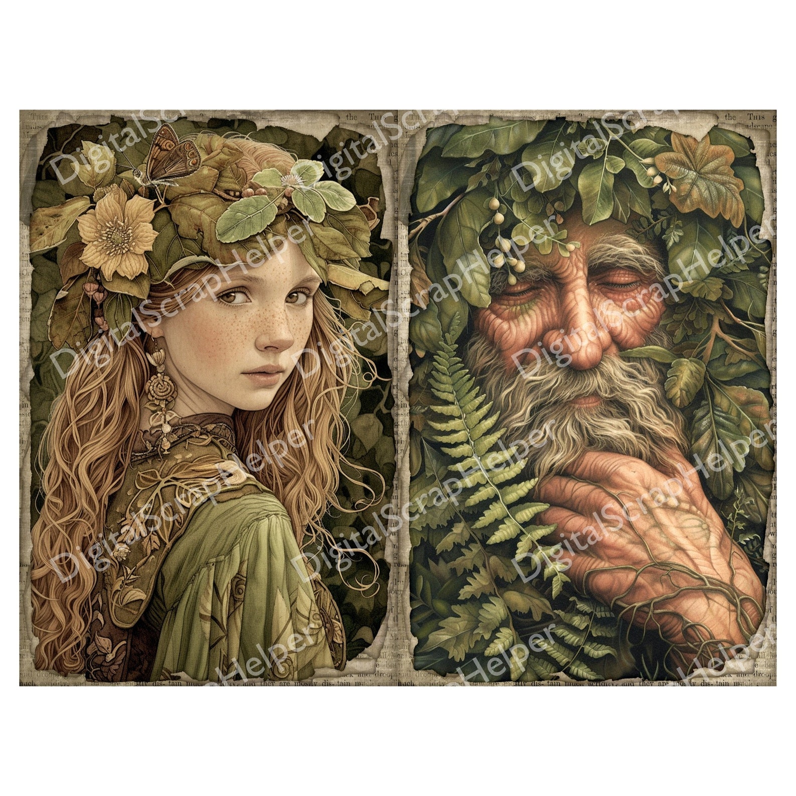 Forest Fantasy Creatures Journal Paper Printable 16 Sheets Wood Elven ...