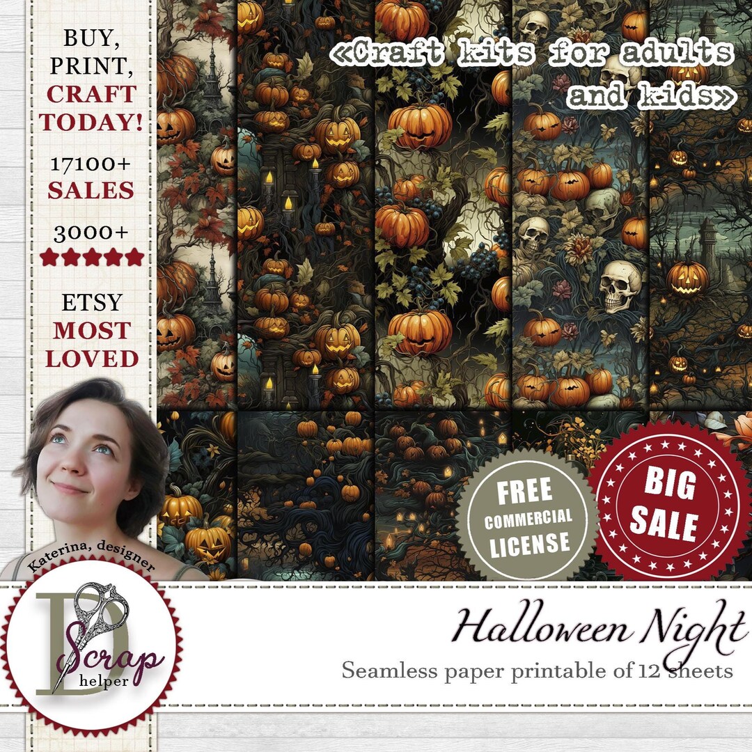 Halloween Seamless Paper, Spooky Gothic Patterns (12 Sheets) (digital ...