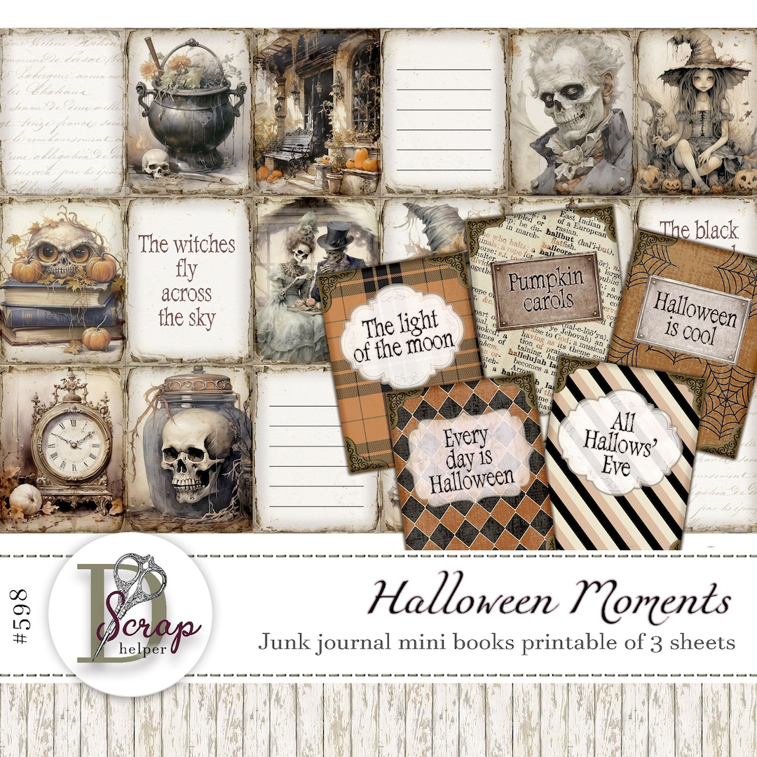 Halloween Mini Books Printable of 3 Sheets Boo Spooky Gothic Witch ...