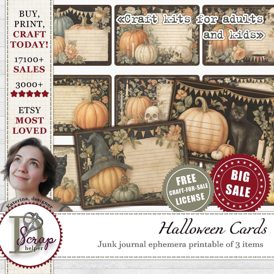 Vintage Halloween Postcards Digital Set Spooky Retro Printable ATC Card ...