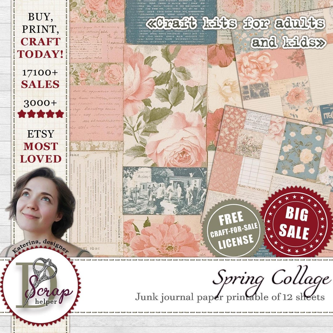 Faded Pink Collage Paper Printable of 12 Sheets Vintage Pink Shabby ...