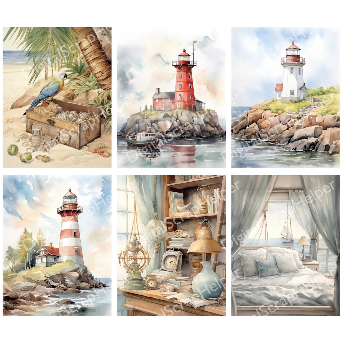 Marine Paper Pack 48 Sheets Beach Seagull Ocean Coastal Sailor ...