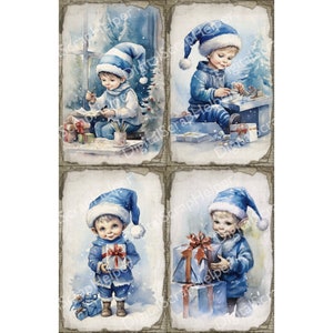 Blue Christmas Journal Paper Printable 20 Sheets Winter Santas Helpers ...