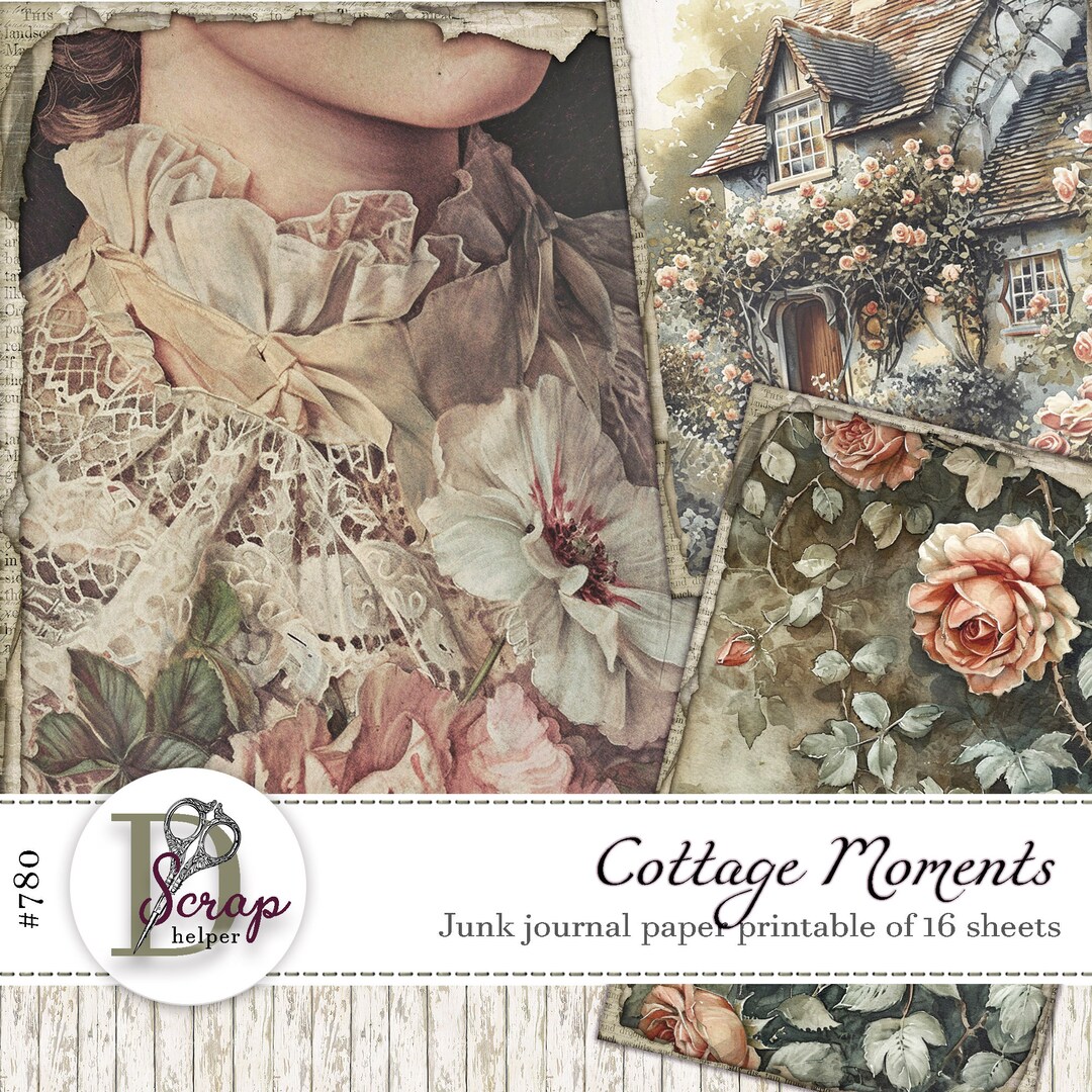 Vintage Cottage Journal Paper Printable 16 Sheets Timeworn Floral ...