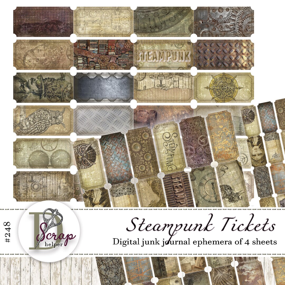 Steampunk Junk Journal Ephemera Tickets Printable of 4 Sheets Vintage ...