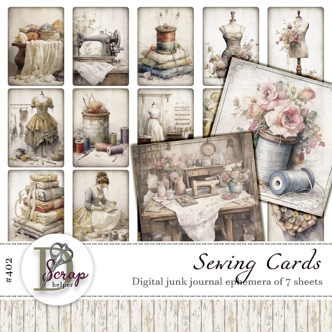 Sewing Ephemera Sewing Cards Printable of 8 Sheets Knitting Quilting ...