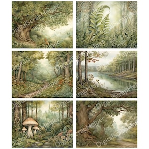 Forest Background Paper Printable 48 Sheets Woodland Collage Nature ...